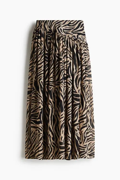 H&m Chiffon Maxi Skirt - Beige/zebra Print