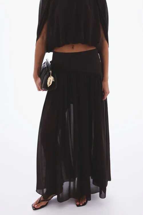 H&m Maxi Skirt In Crêpe Chiffon With Gathered Detail