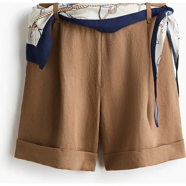 H&m Dressy Twill Shorts With Detachable Scarf