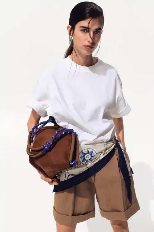 H&m Dressy Twill Shorts With Detachable Scarf