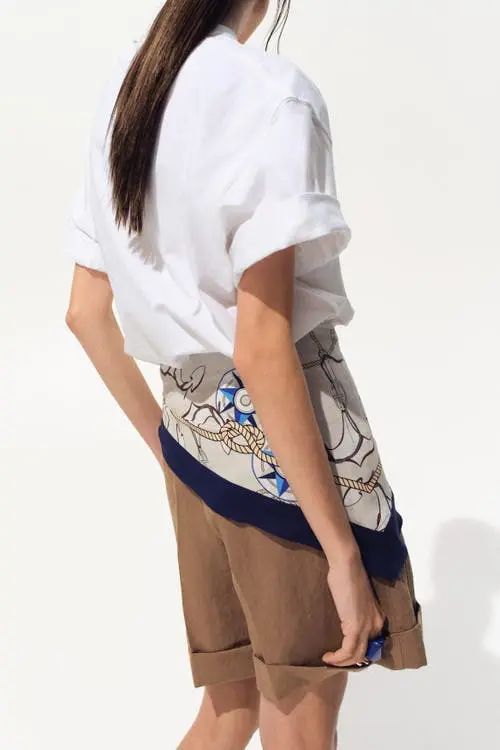 H&m Dressy Twill Shorts With Detachable Scarf