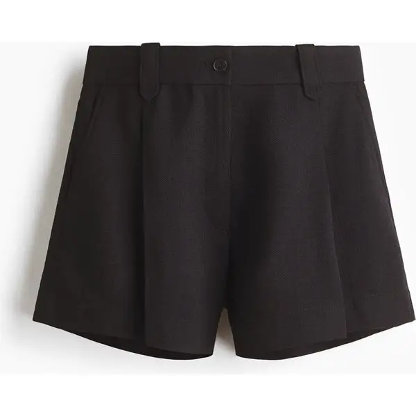 H&m Pleated Textured Weave Shorts - Black