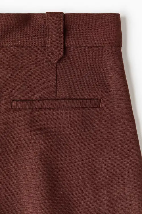H&m Pleated Textured Weave Shorts - Rust Brown