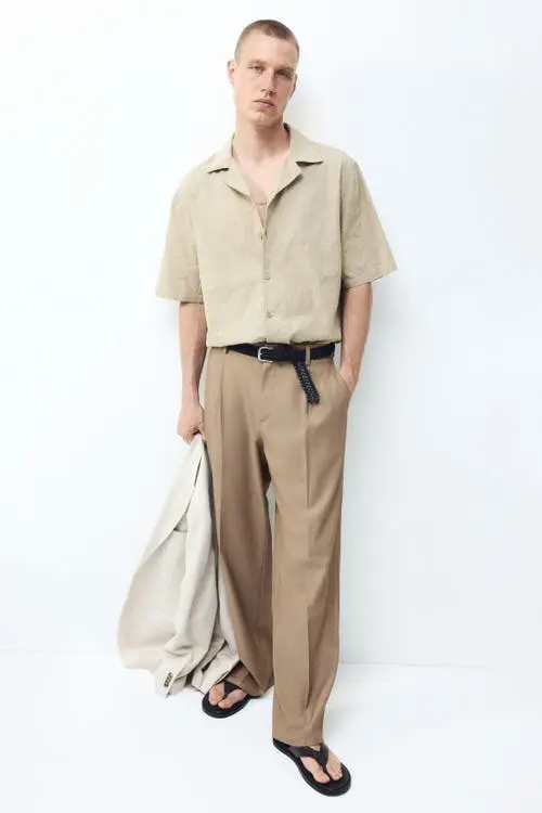 H&m Loose Fit Tailored Trousers - Beige