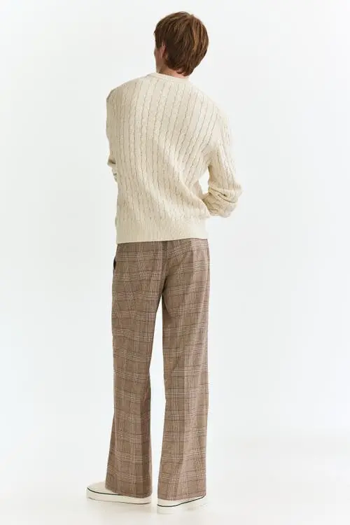 H&m Loose Fit Tailored Trousers - Beige/plaid