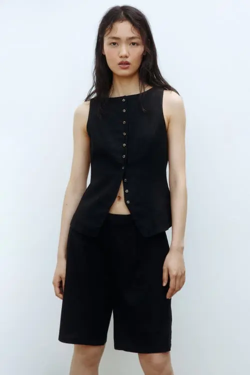 H&m Linen-blend Bermuda Shorts - Black