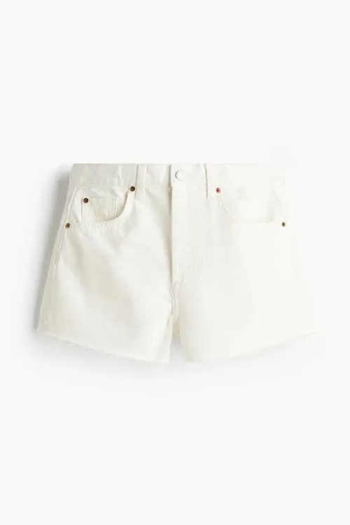H&m High Waisted Raw Edge Denim Shorts - Ivory