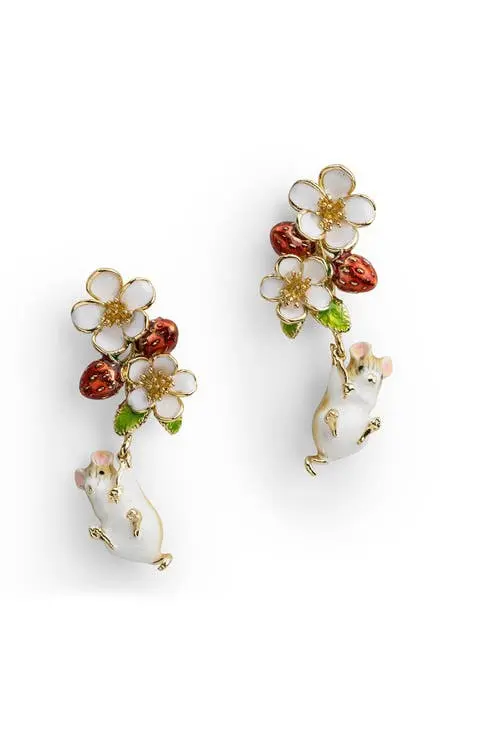 BILL SKINNER STUDIO Earrings - Strawberry & Hanging Mouse