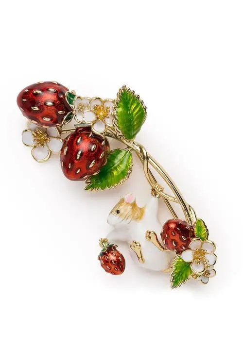 BILL SKINNER STUDIO Brooch - Strawberry & Mouse