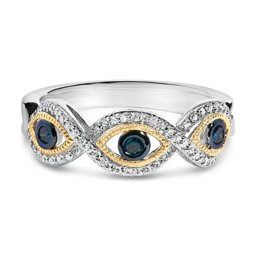 HAUS OF BRILLIANCE Sterling 1/4 Cttw Blue And White Diamond Evil Eye Band Ring - Silver