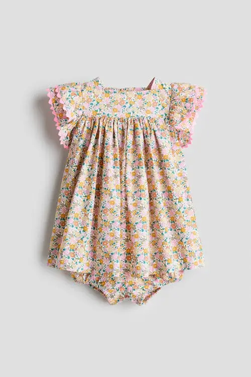 H&m 2-piece Cotton Floral Dress And Bloomers Set - Yellow/floral