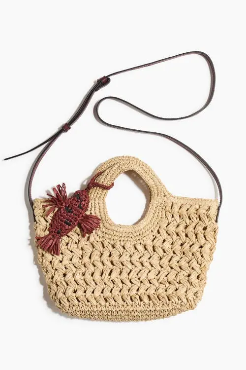 H&m Straw Crossbody Bag With Fish Charm - Beige