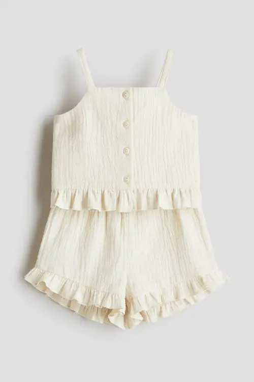 H&m Cotton Muslin Two-piece Set - Cream