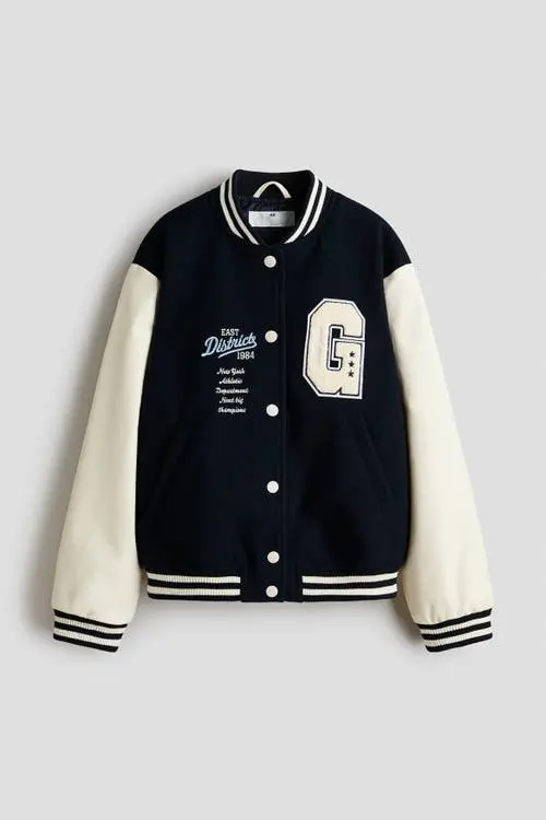H&m Appliquéd Baseball Jacket - Navy Blue/east District