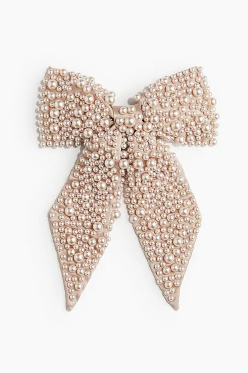 H&m Embellished Bow Hair Clip - Beige