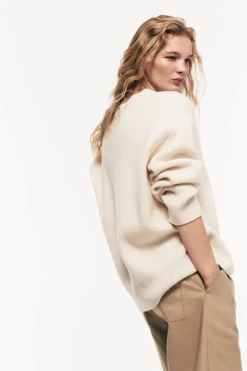 H&m Wool-blend V-neck Jumper - Cream