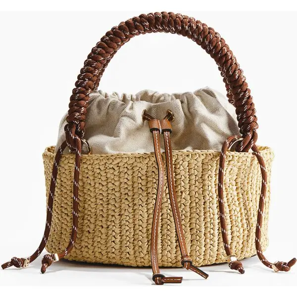 H&m Braided Straw Tote Bag With Knotted Rope Handles