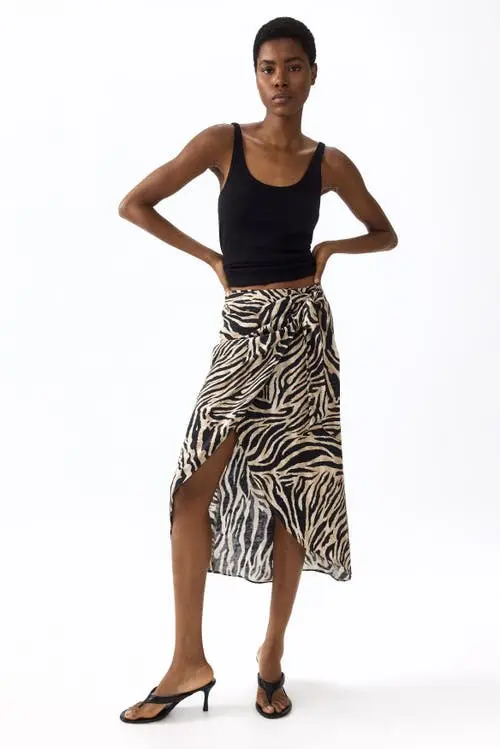 H&m Zebra Print Wrap Midi Skirt