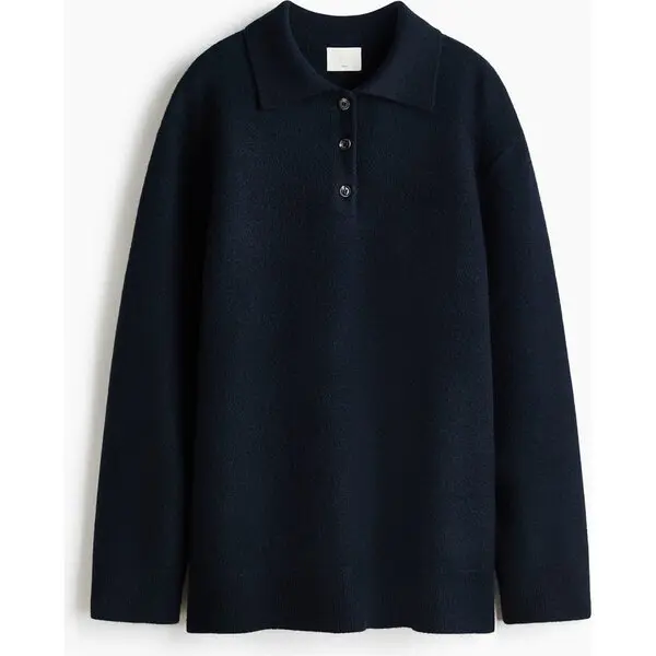 H&m Wool Polo Sweater With Ribbed Details