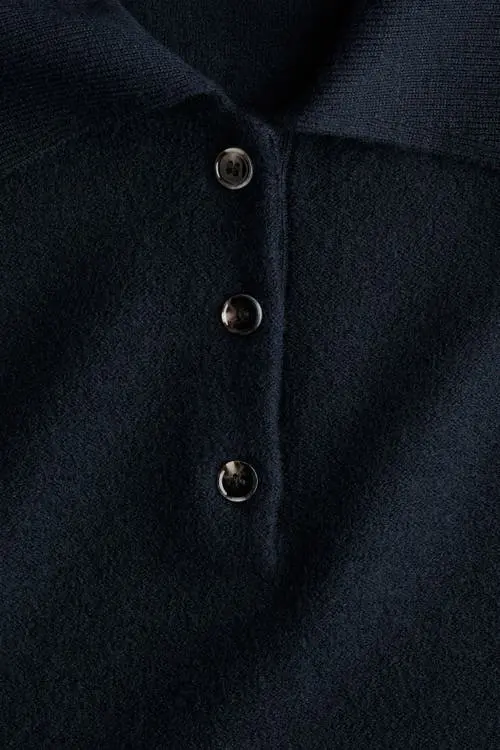 H&m Wool Polo Sweater With Ribbed Details