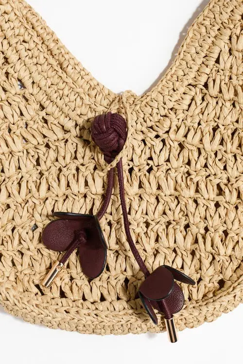 H&m Straw Shoulder Bag With Beaded Embellishment