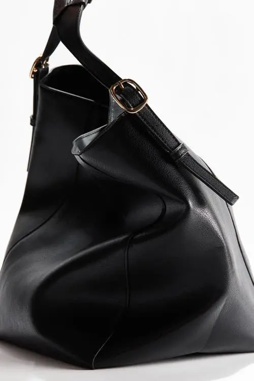 H&m Shopper With Adjustable Buckled Shoulder Strap - Black