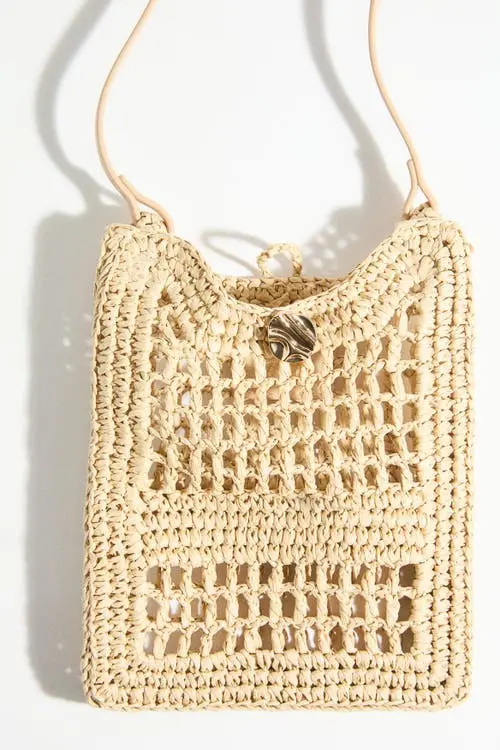 H&m Straw Phone Bag With Metal Button Fastening