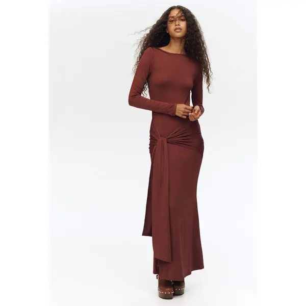 H&m Tie-detail Jersey Maxi Dress - Rust Brown