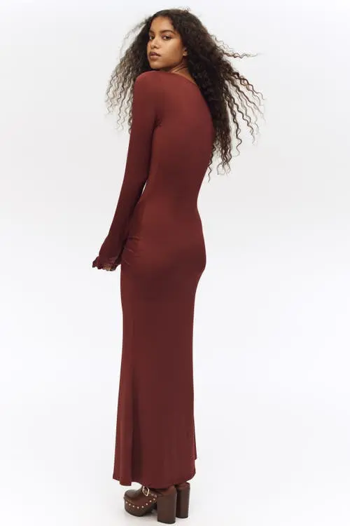 H&m Tie-detail Jersey Maxi Dress - Rust Brown