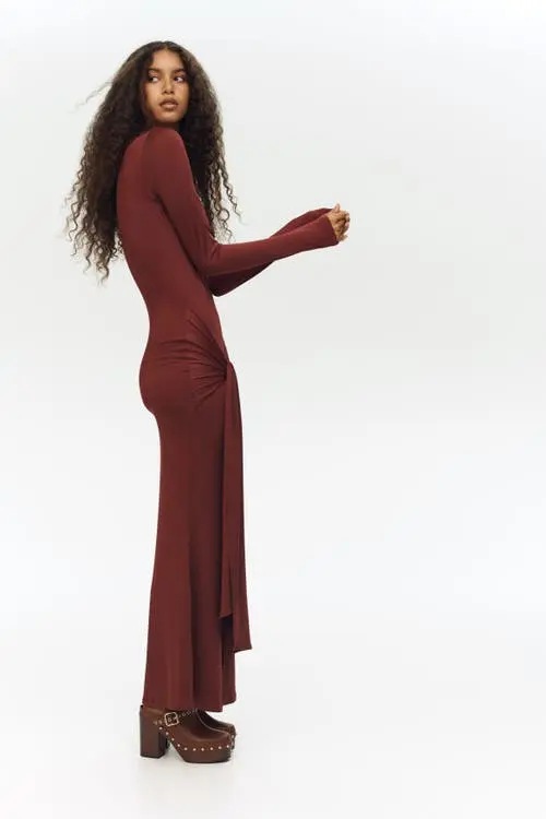 H&m Tie-detail Jersey Maxi Dress - Rust Brown