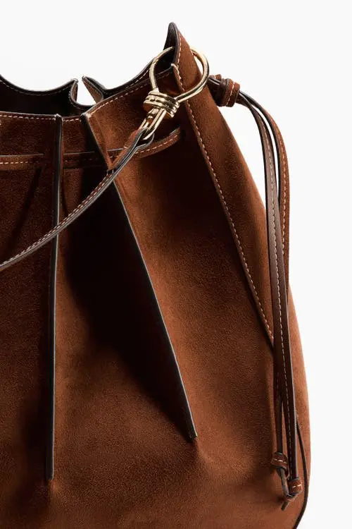 H&m Pleated Shoulder Bag With Drawstring And Metal Clasp