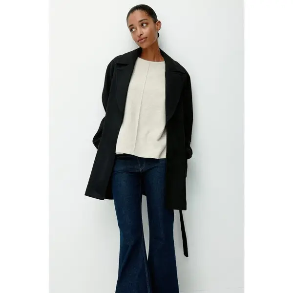 H&m Belted Notch Lapel Long Sleeve Coat