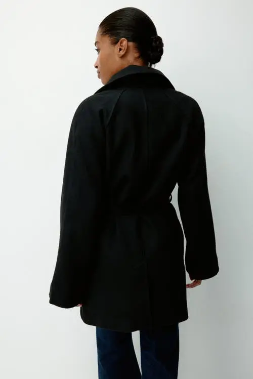 H&m Belted Notch Lapel Long Sleeve Coat