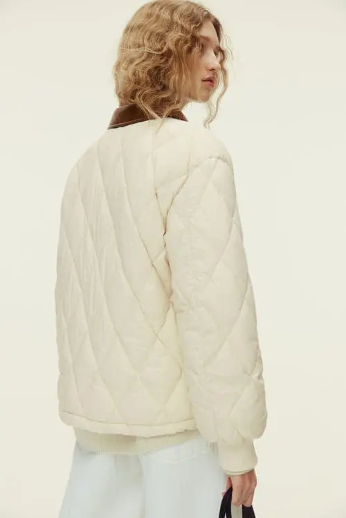H&m Quilted Jacket With Coated Collar
