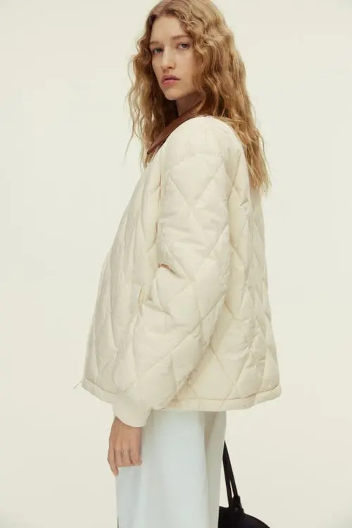 H&m Quilted Jacket With Coated Collar