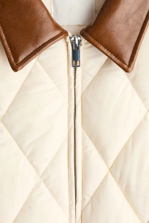 H&m Quilted Jacket With Coated Collar
