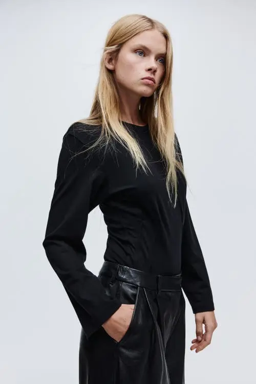 H&m Long-sleeve Cotton Jersey Bodysuit With Nipped-in Waist