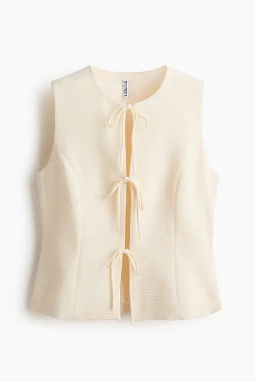 H&M Tie-detail Waistcoat - Cream