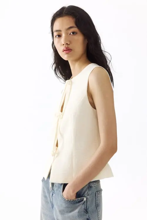 H&M Tie-detail Waistcoat - Cream