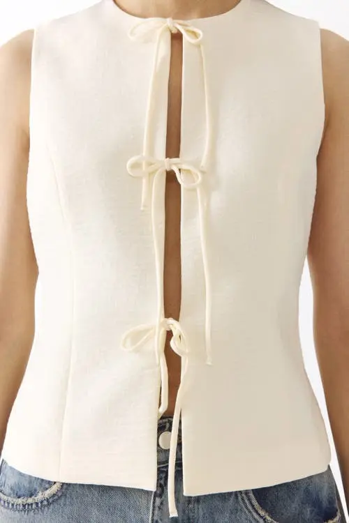 H&M Tie-detail Waistcoat - Cream