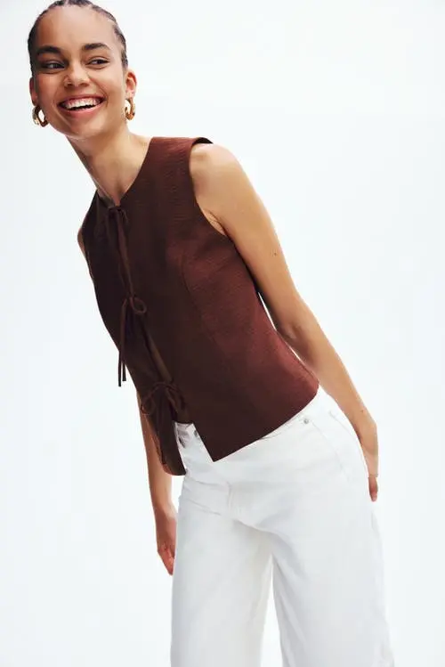 H&M Tie-detail Waistcoat - Dark Brown