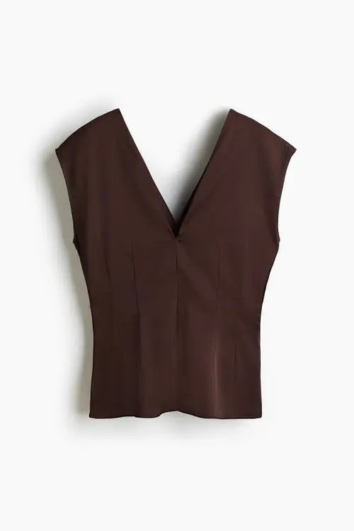 H&m V-neck Cap-sleeve Top In Twill
