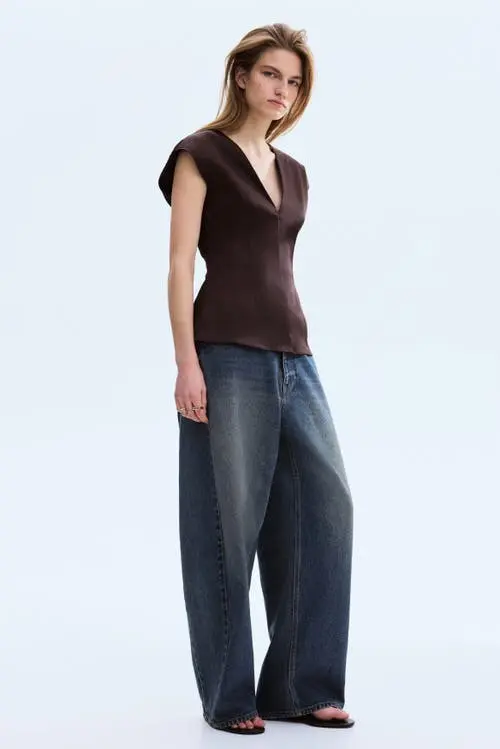 H&m V-neck Cap-sleeve Top In Twill