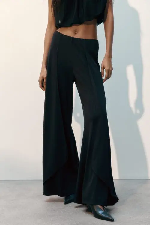 H&m Wide Leg Jersey Trousers With Wrap Detail