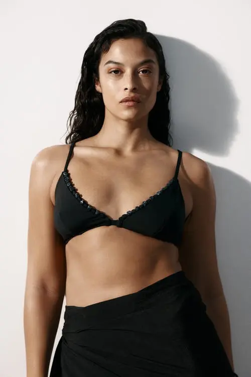 H&m Triangle Bikini Top With Embellished Trim