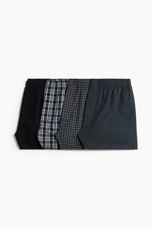 H&m 4-pack Woven Boxer Shorts - Black/checked