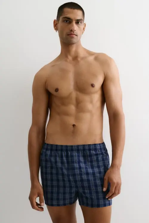 H&m 4-pack Woven Boxer Shorts - Dark Blue/checked