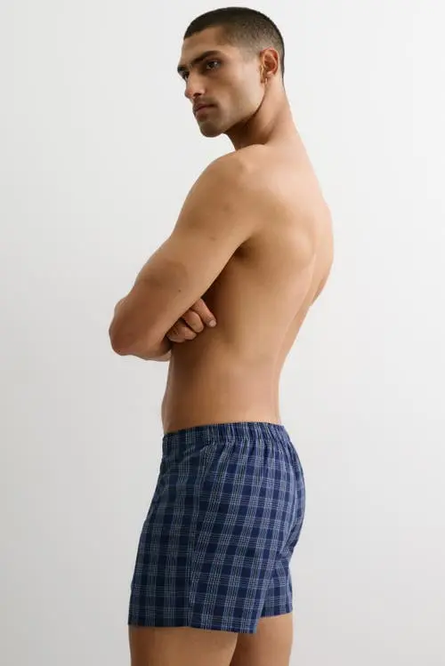 H&m 4-pack Woven Boxer Shorts - Dark Blue/checked