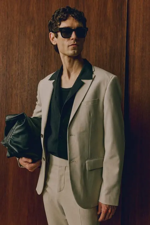 H&m Slim Fit Single-breasted Blazer With Notch Lapels - Beige