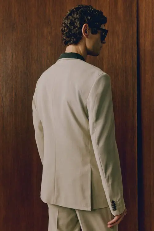 H&m Slim Fit Single-breasted Blazer With Notch Lapels - Beige